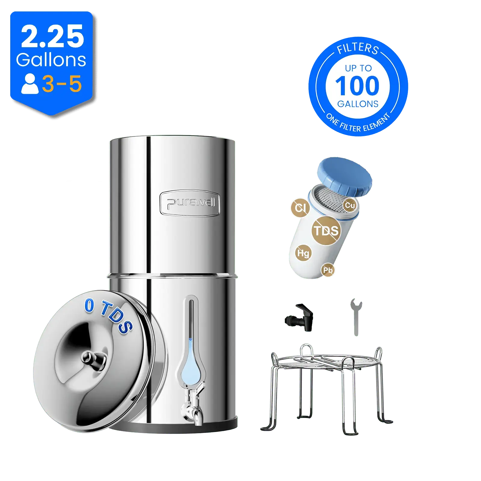 Purewell® - SF Series - 2.25 Gallons 304 Stainless Steel Gravity-fed W ...